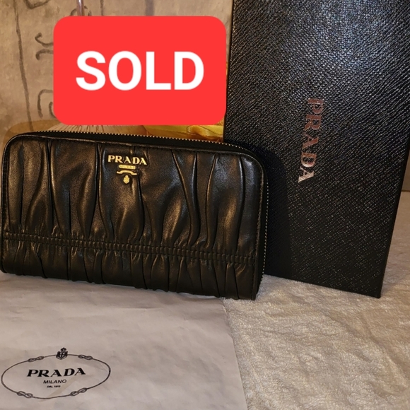 Prada | Bags | Authentic Prada Nappa Gaufre Zip Around Calfskin Black ...